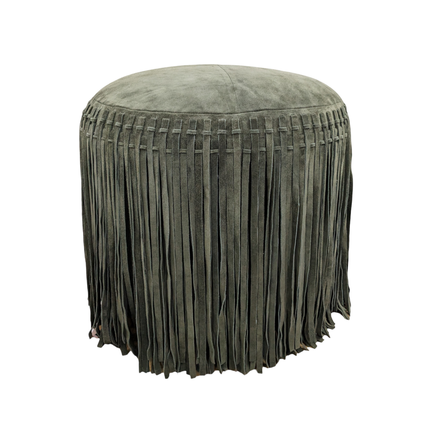 Suede Pouf w/ Fringe - Olive – Liam & Lana